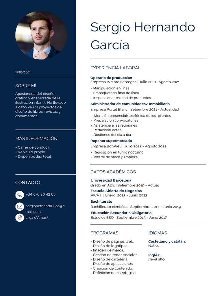 Currículum Corporativo Minimalista Azul Marino | PDF