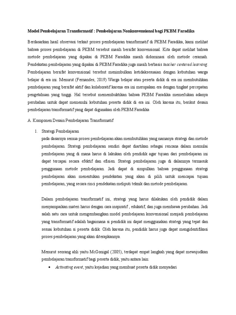 Model Pembelajaran Transformatif | PDF