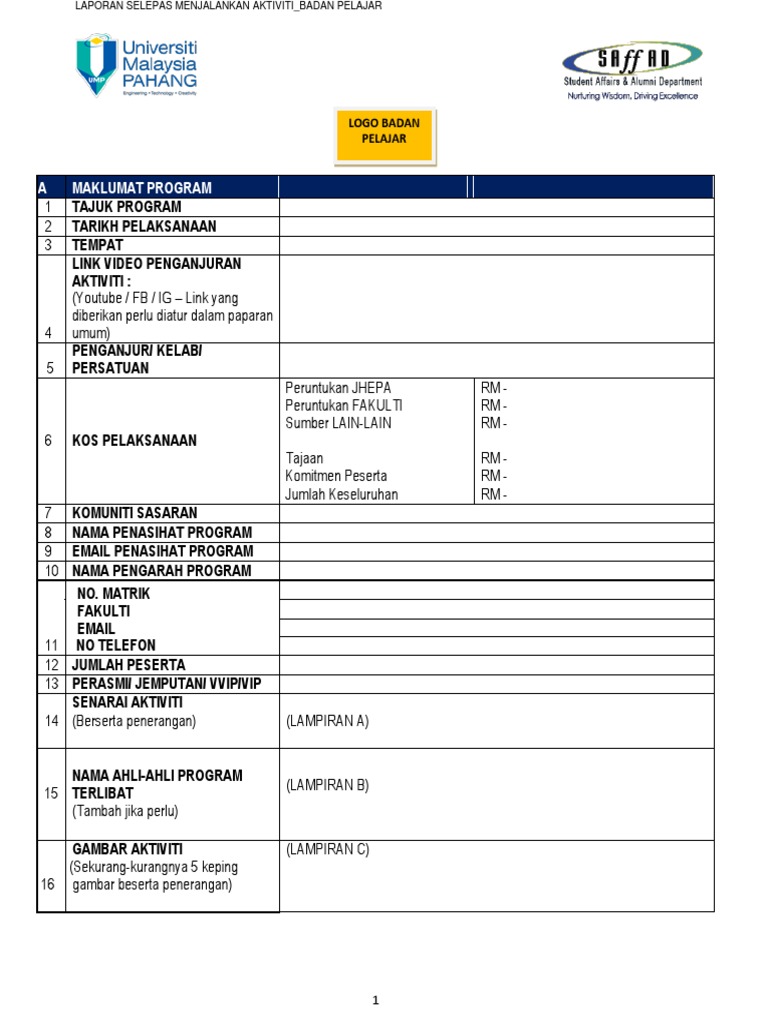Format Laporan Selepas Menjalankan Aktiviti 2020 | PDF