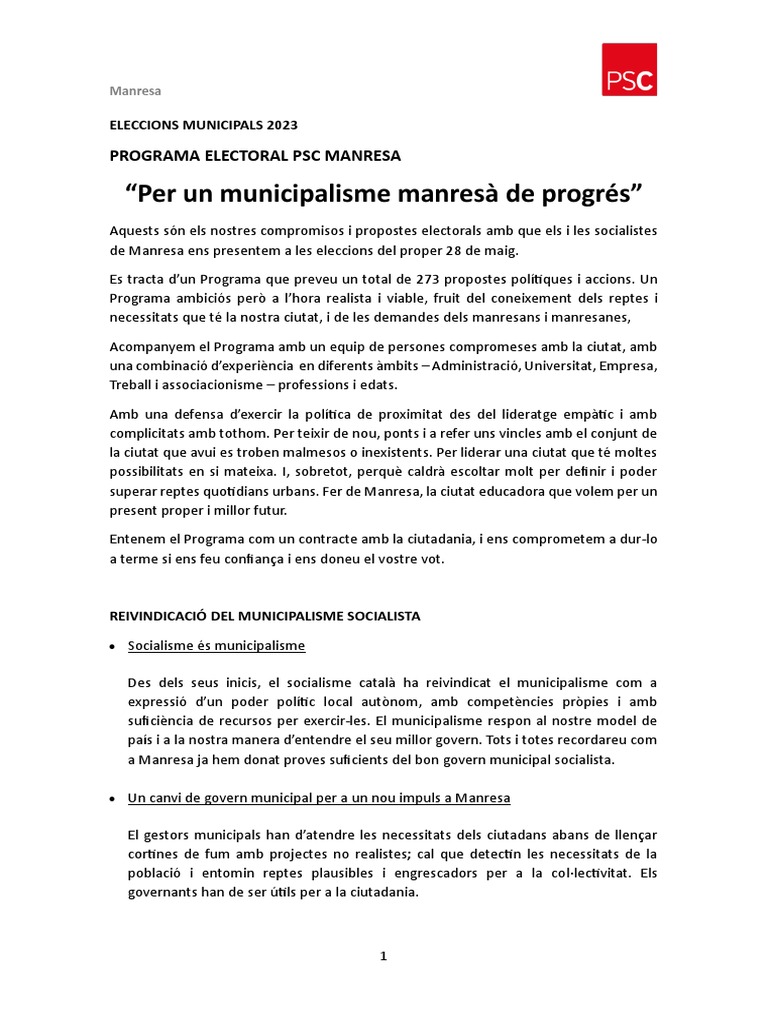 Programa PSC Manresa 2023 | PDF