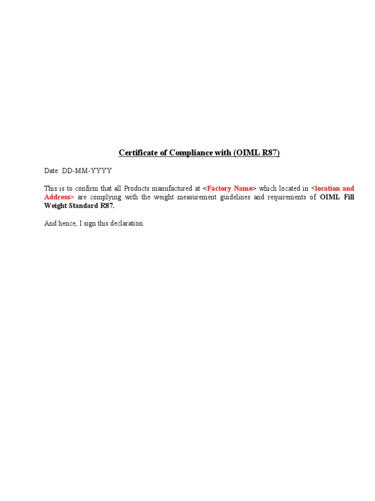 OIML R87 Compliance Certificate | PDF