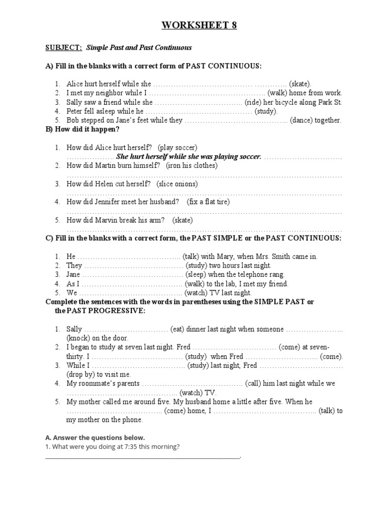 Past Simple vs Past Continuous Worksheet | PDF