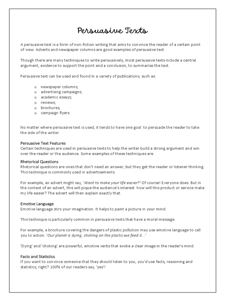 Persuasive Texts | Download Free PDF | Advertising | Rhetoric