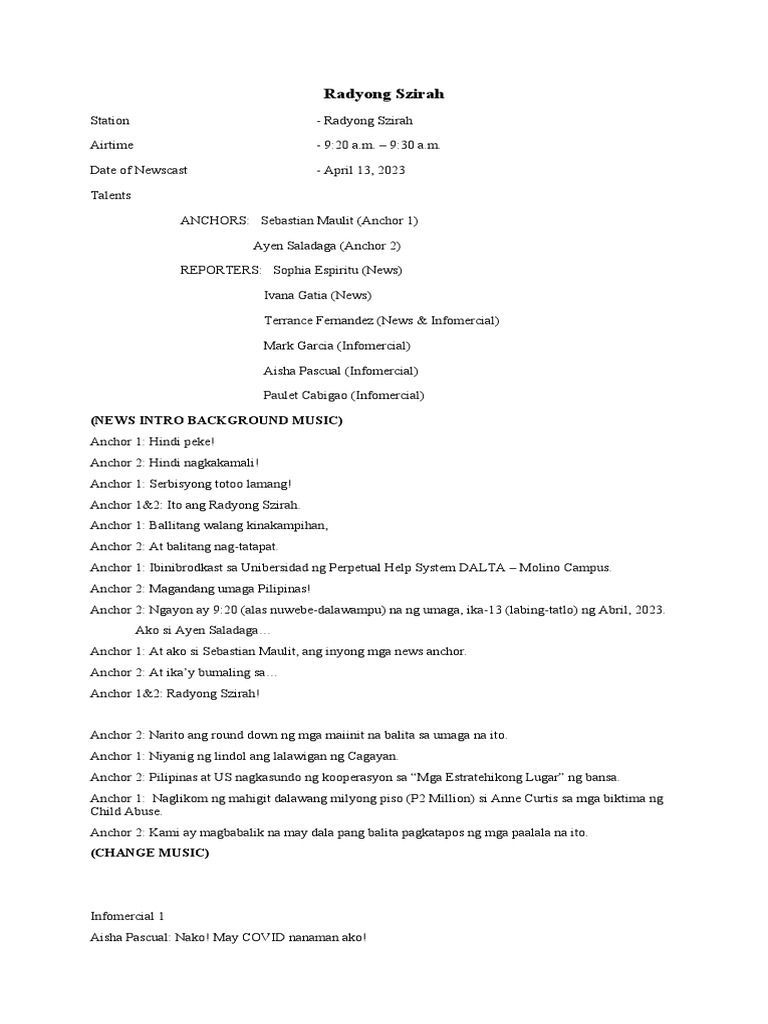 FIL Radio Broadcasting Script | PDF