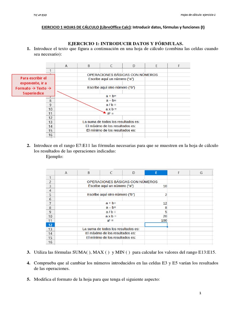 Ejercicio 1 Hojas de Cálculo | PDF
