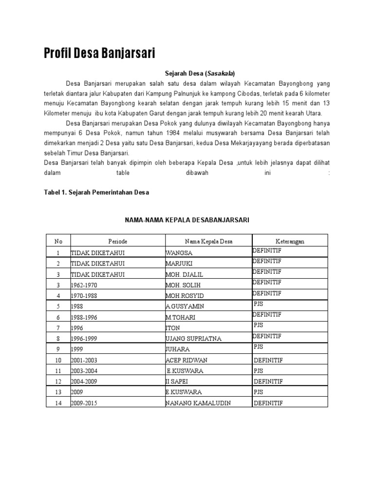 Profil Desa Banjarsari | PDF