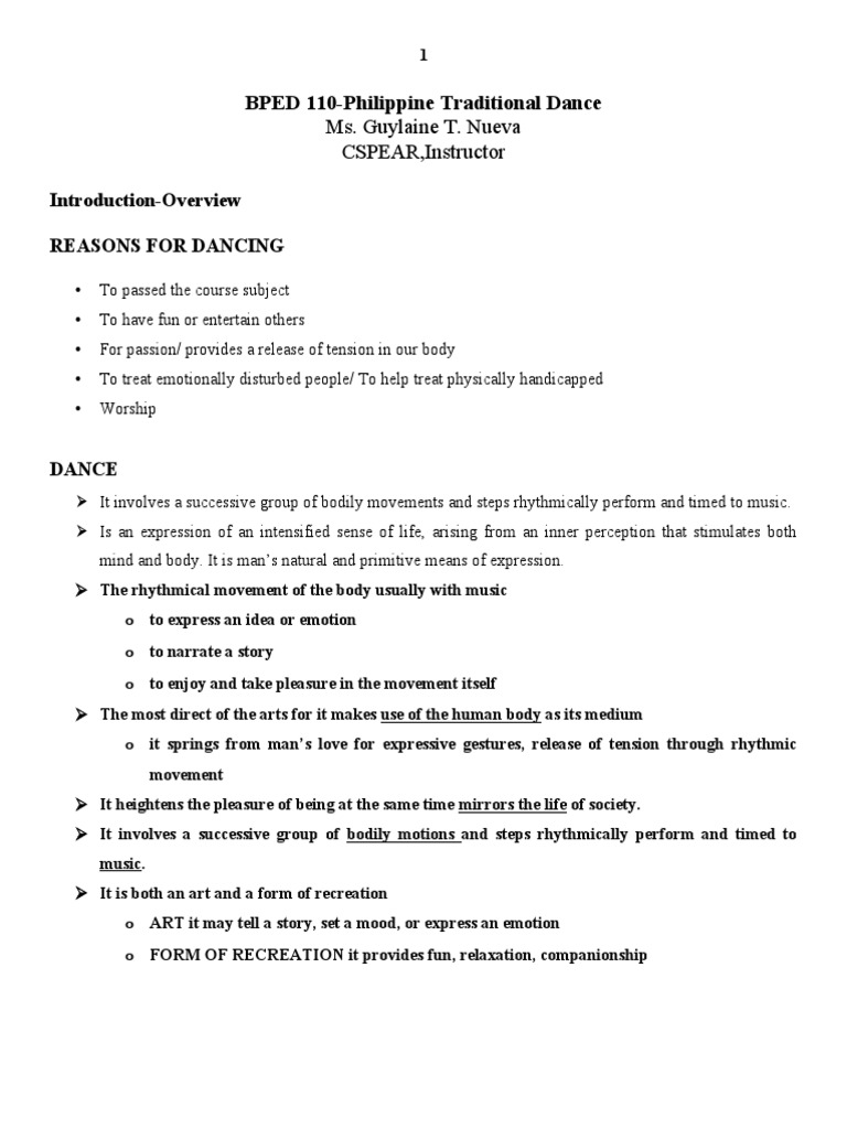 Bped 110 Intro Lecture | PDF | Dances | Ballet