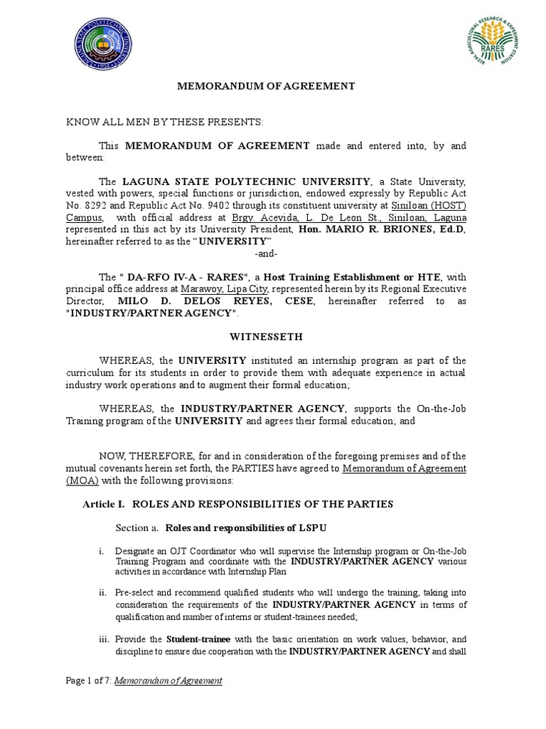 Internship Program Agreement MOA | PDF | Indemnity | Internship