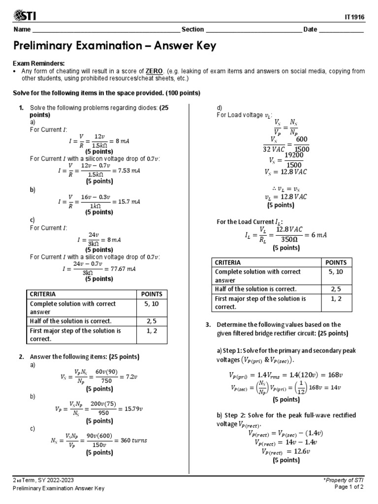 PL IT1916 Fundamentals of Electronic Circuits Answer Key | PDF ...