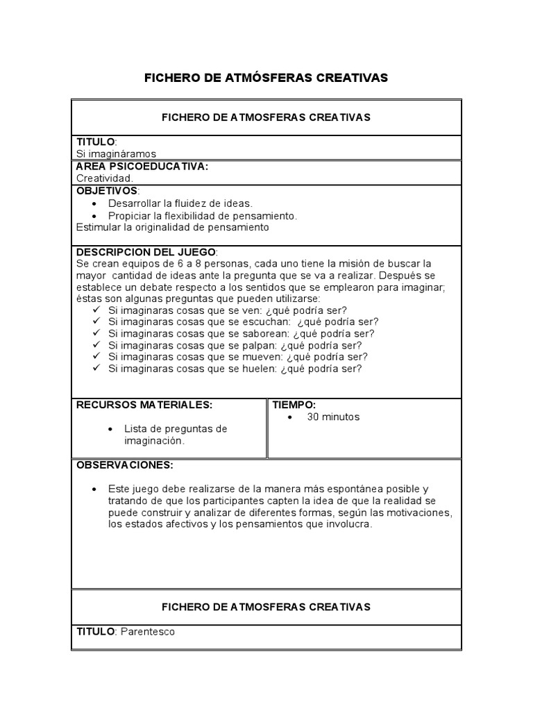 Fichero de Atmósferas Creativas | PDF | Creatividad | Pensamiento