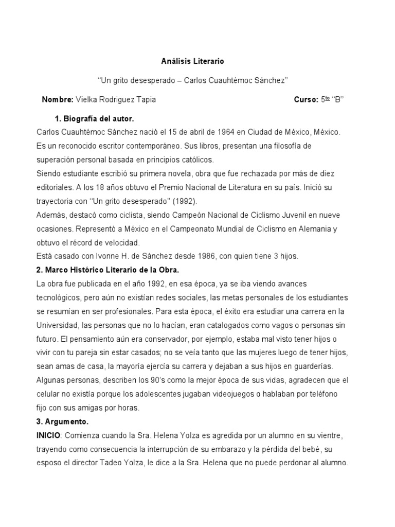 Análisis Literario de Un Grito Desesperado | PDF | México | Suicidio Análisis Literario de Un Grito Desesperado | PDF | México | Suicidio