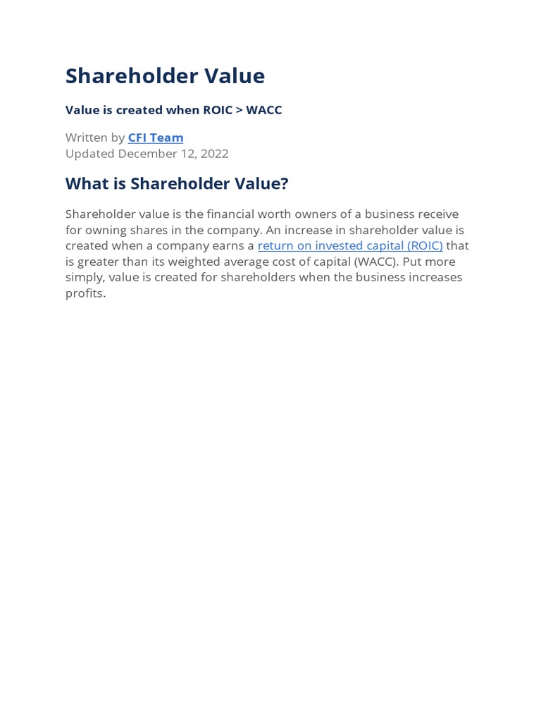 Shareholder Value | PDF | Inventory | Shareholder Value