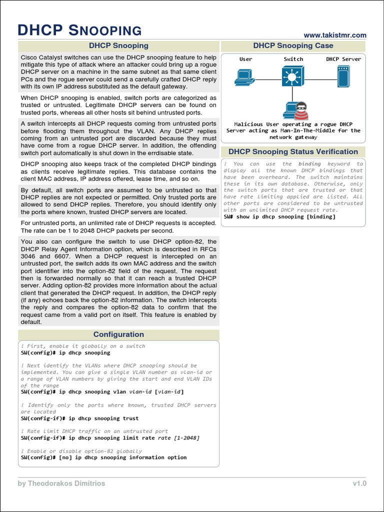 Cheat Sheet - DHCP Snooping | PDF