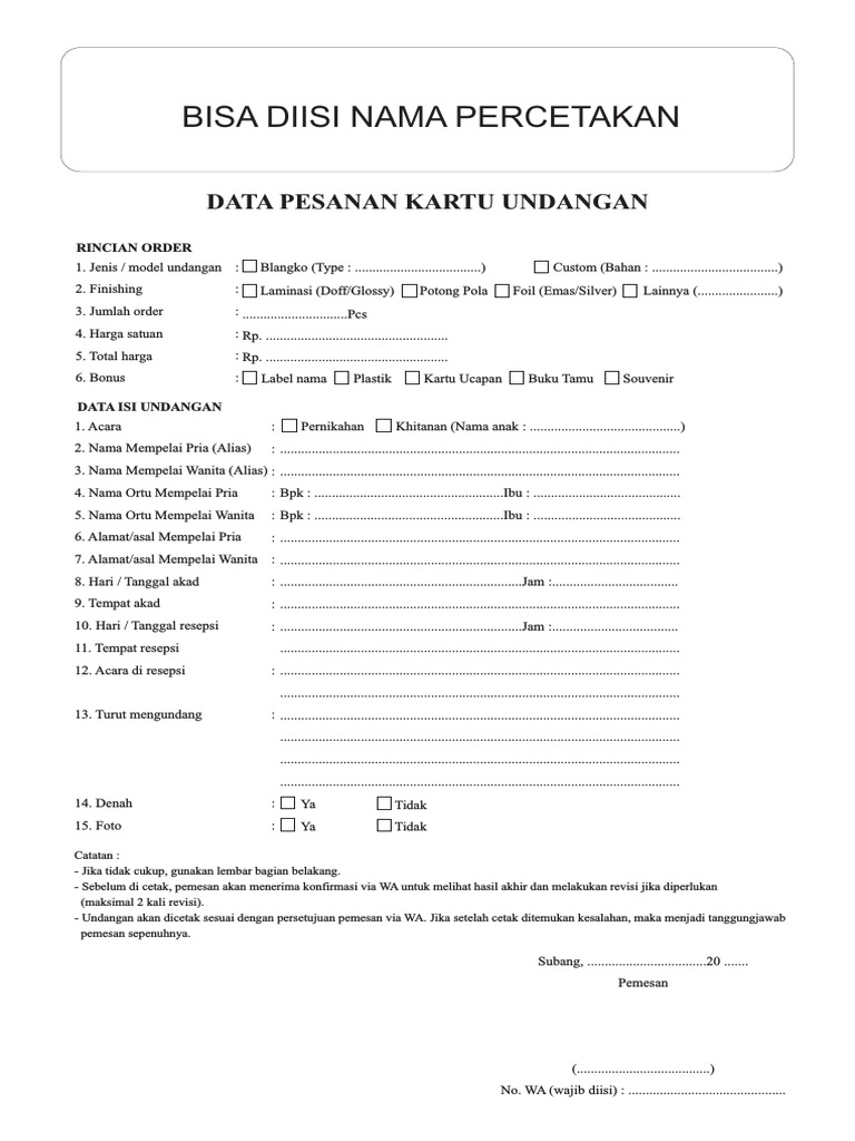Data Pesanan Undangan PDF | PDF