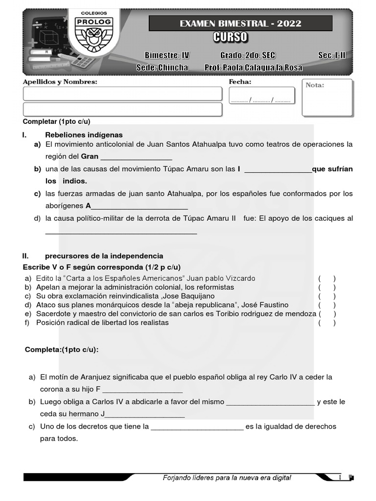 Examen Bimestral 2do de Secundaria I-Ii | PDF | América del Sur