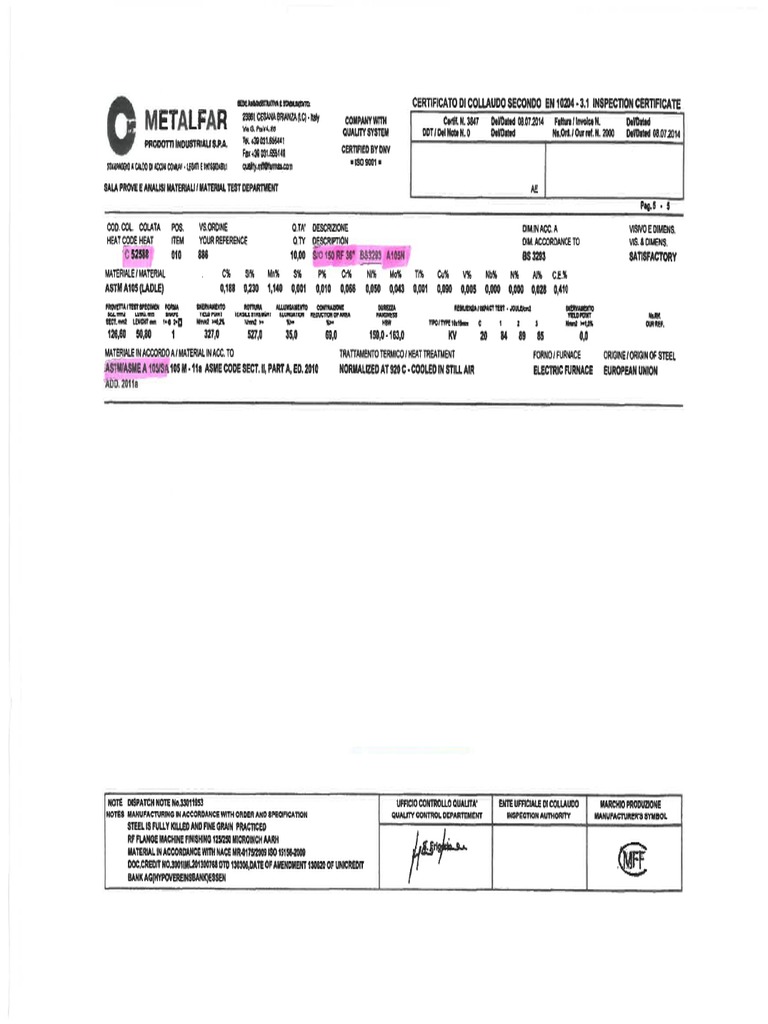 36 Inch WN Flange Mar With MTC | PDF