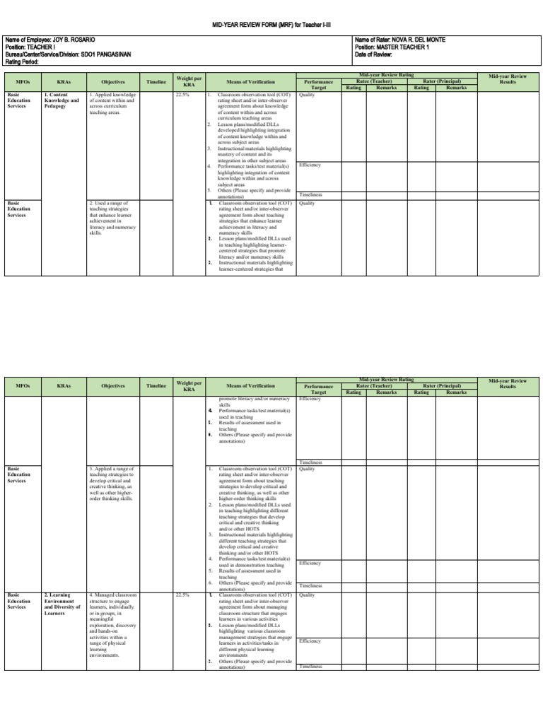 AppendixE.1 MRF T1-3 | PDF | Lesson Plan | Educational Assessment