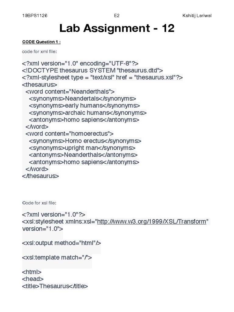 Lab-12 XML PDF | PDF | Computers