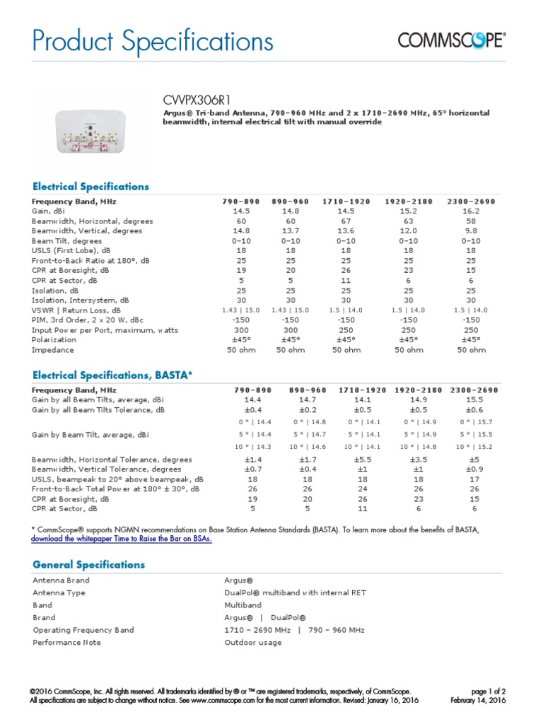 cvvpx306r1 Specifications | PDF | Antenna (Radio) | Electrical Engineering