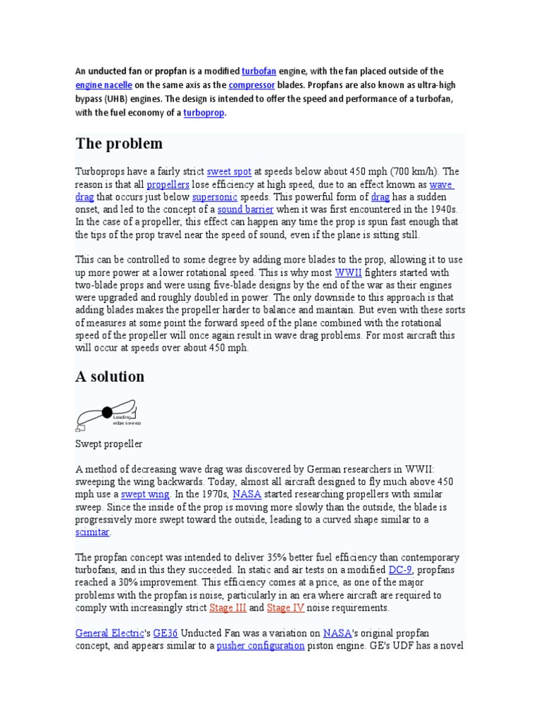 Propfan Engines: Efficiency & Challenges | PDF | Jet Engine | Gas Turbine