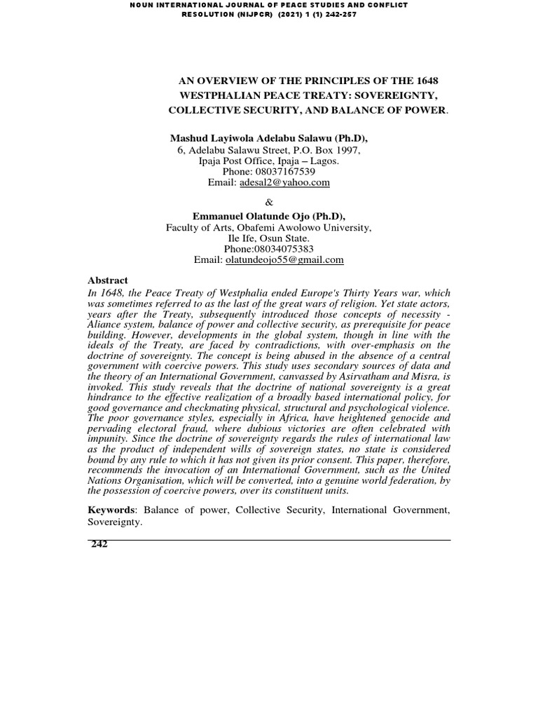 An Overview of The Principles of The 1648 Westphalian Peace Treaty ...