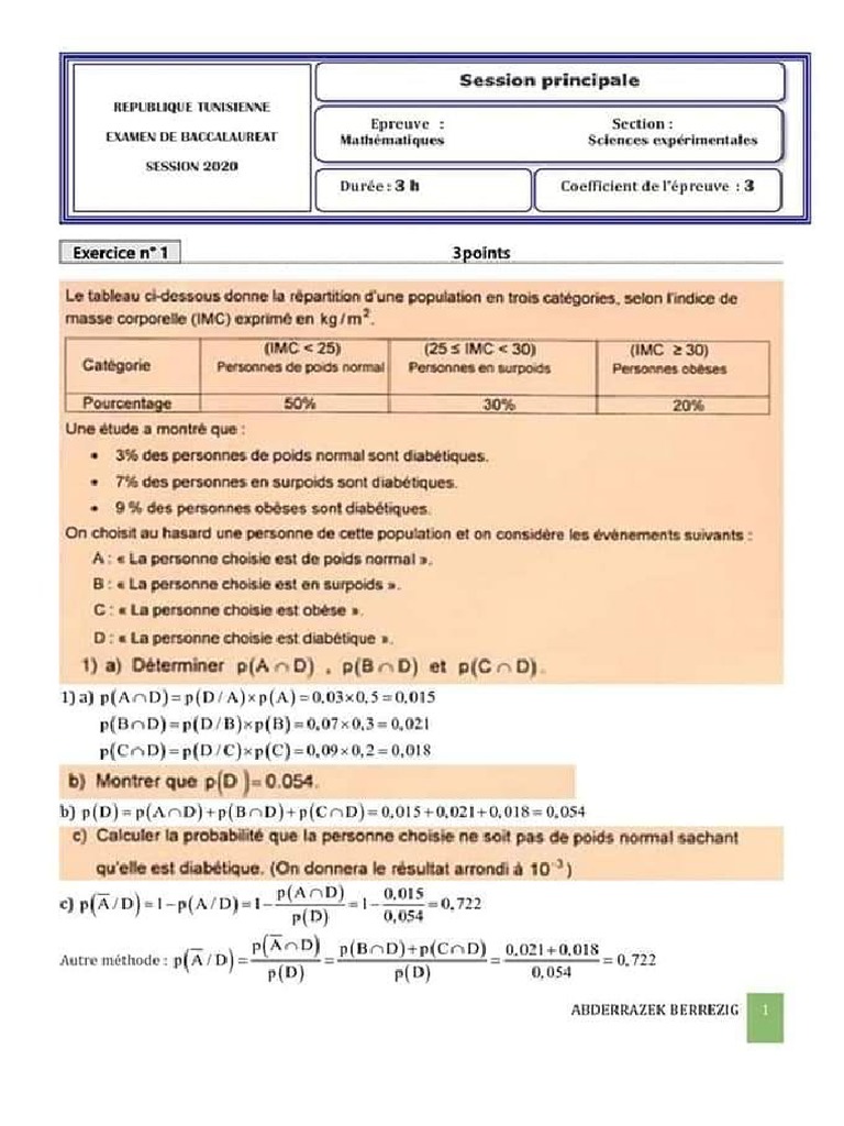Correction Epreuve Math Session Principale Bac SC 2020 | PDF