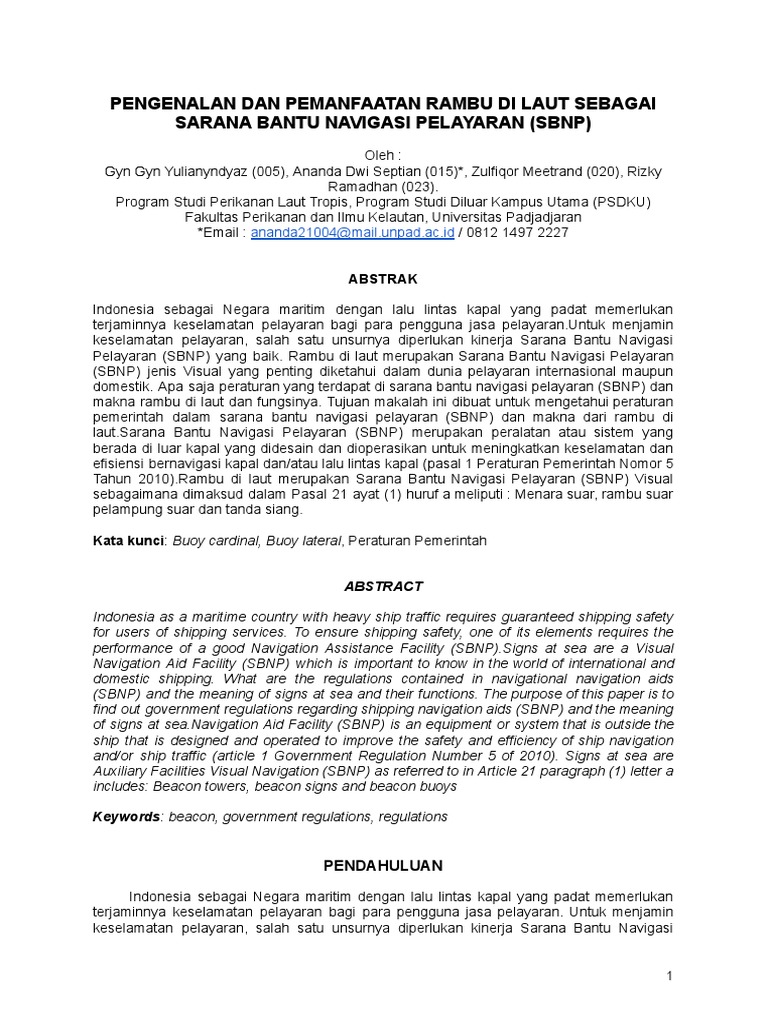 Kelompok 6 - Pengenalan Dan Pemanfaatan Rambu Di Laut Sebagai Sarana ...