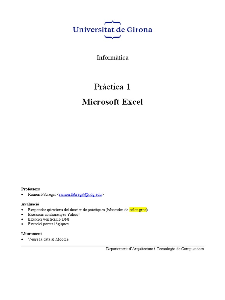Gai Informatica Practica1 Excel 2021 | PDF