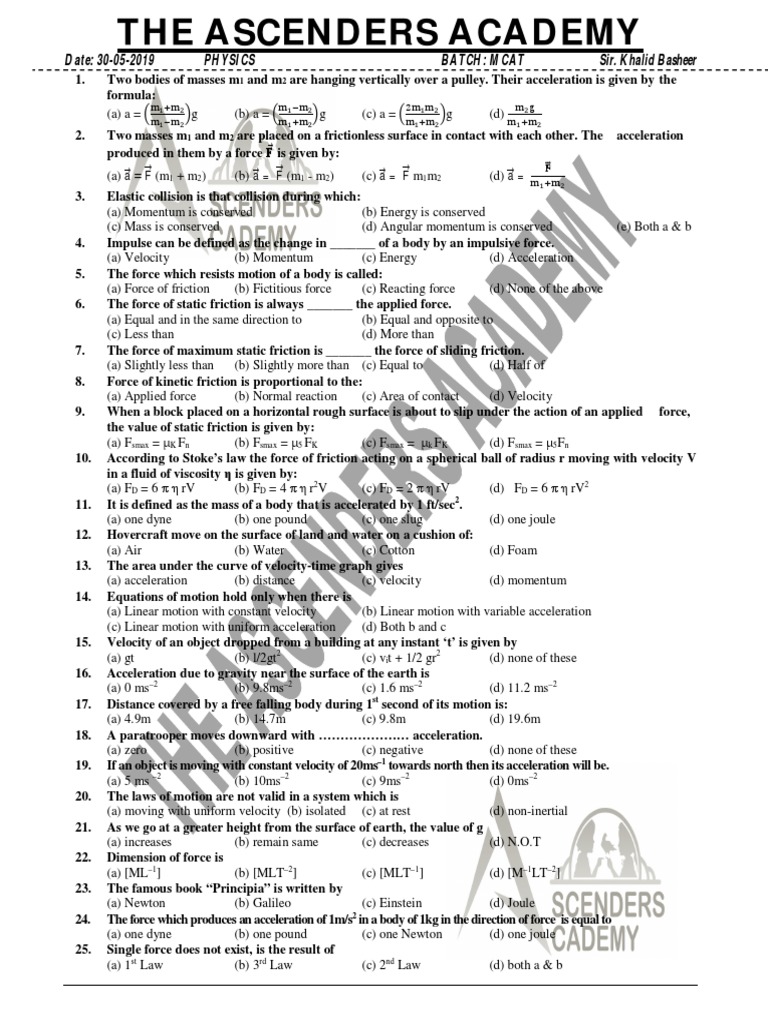 Mcqs | PDF | Force | Acceleration