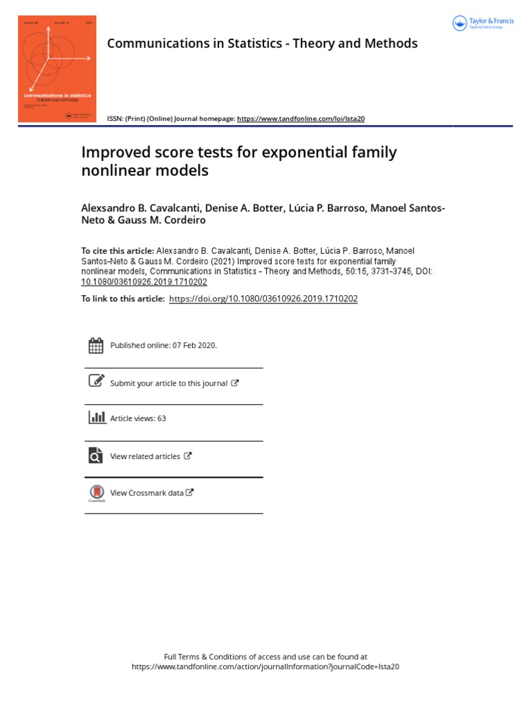 Improved Score Tests For Exponential Family Nonlinear Models | PDF ...