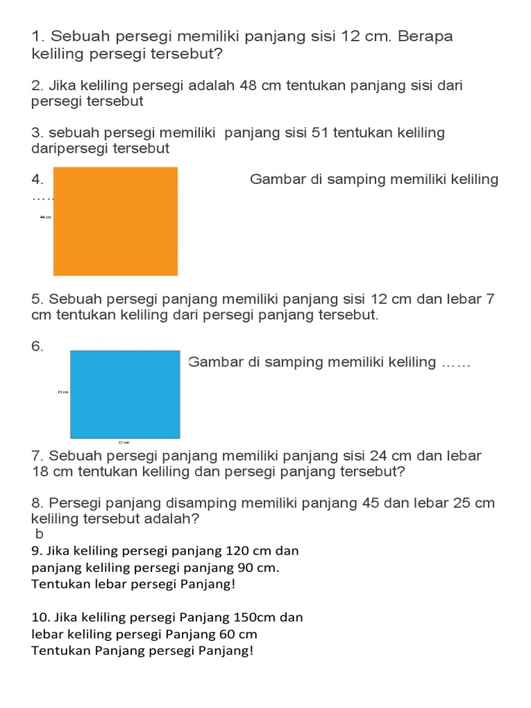 Soal Cerita Keliling Persegi Dan Persegi Panjang | PDF