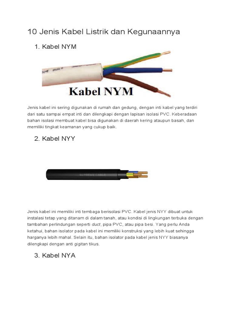 10 Jenis Kabel Listrik Dan Kegunaannya | PDF