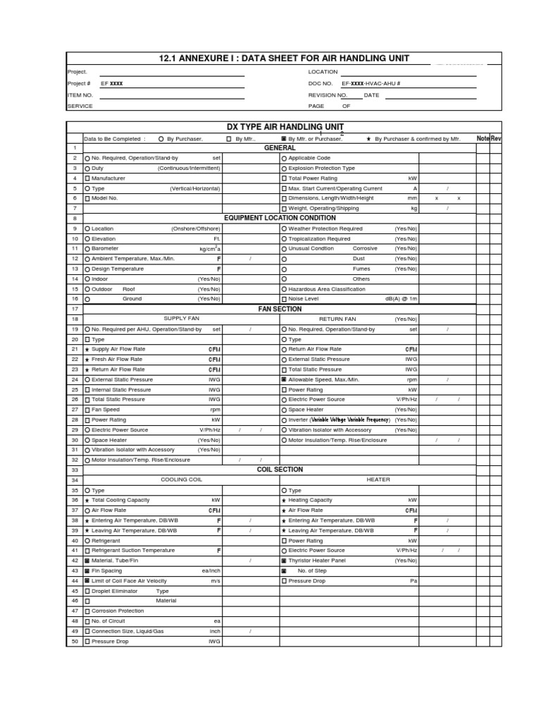 12.1 Annexure I Data Sheet For AHU | Download Free PDF | Engineering ...