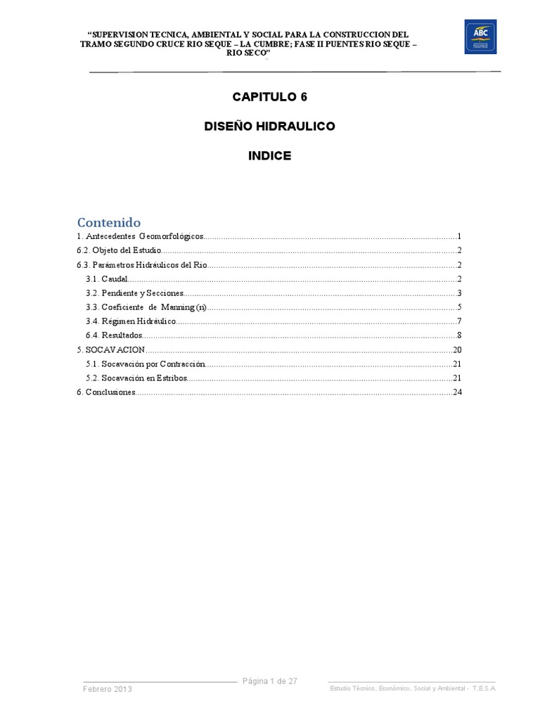Informe Hidráulico Rio Seque y Seco | PDF | Río | Descarga (hidrología)