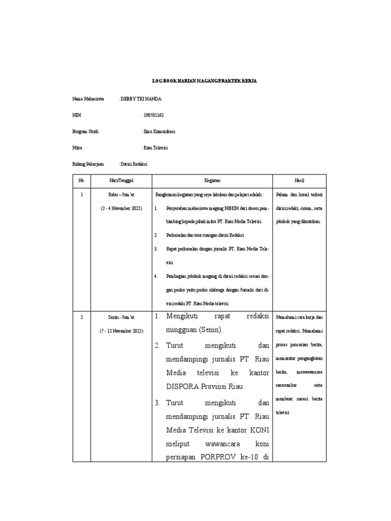 Debby Tri Nanda - Logbook | PDF