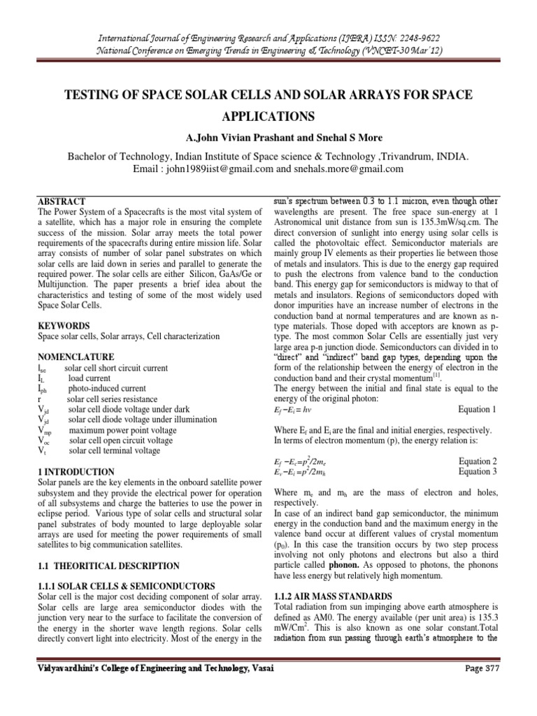 Testing of Space Solar Cells & Solar Arrays For Space Applications ...