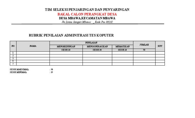 Rubrik Penilaian Tes Komputer | PDF