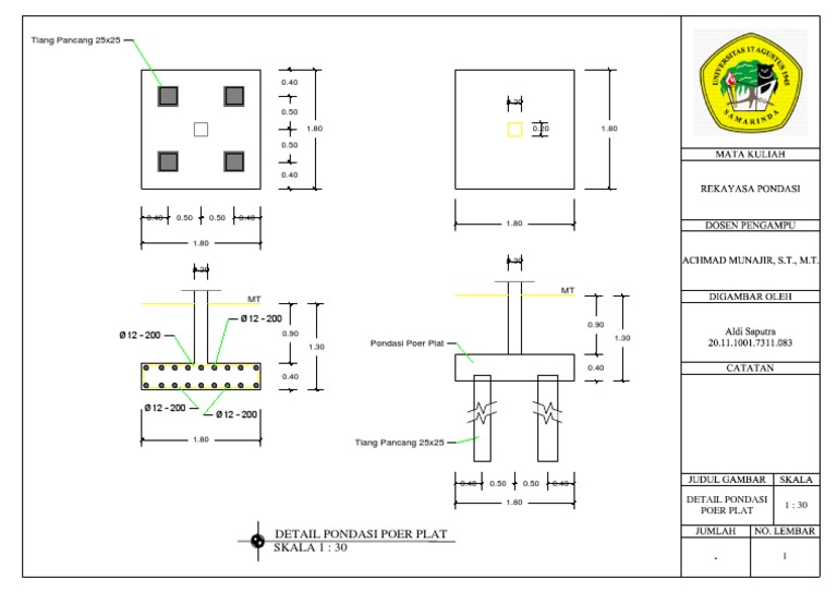Tiang Pancang 25x25: Detail Pondasi Poer Plat SKALA 1: 30 | PDF