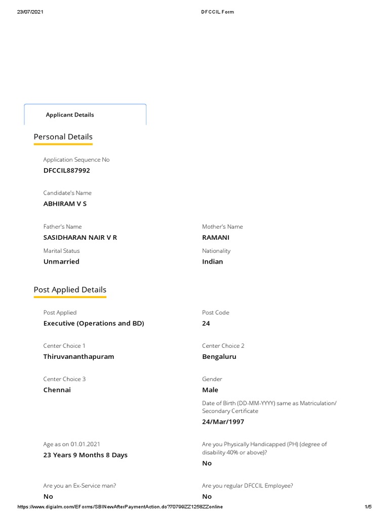 DFCCIL Form | PDF