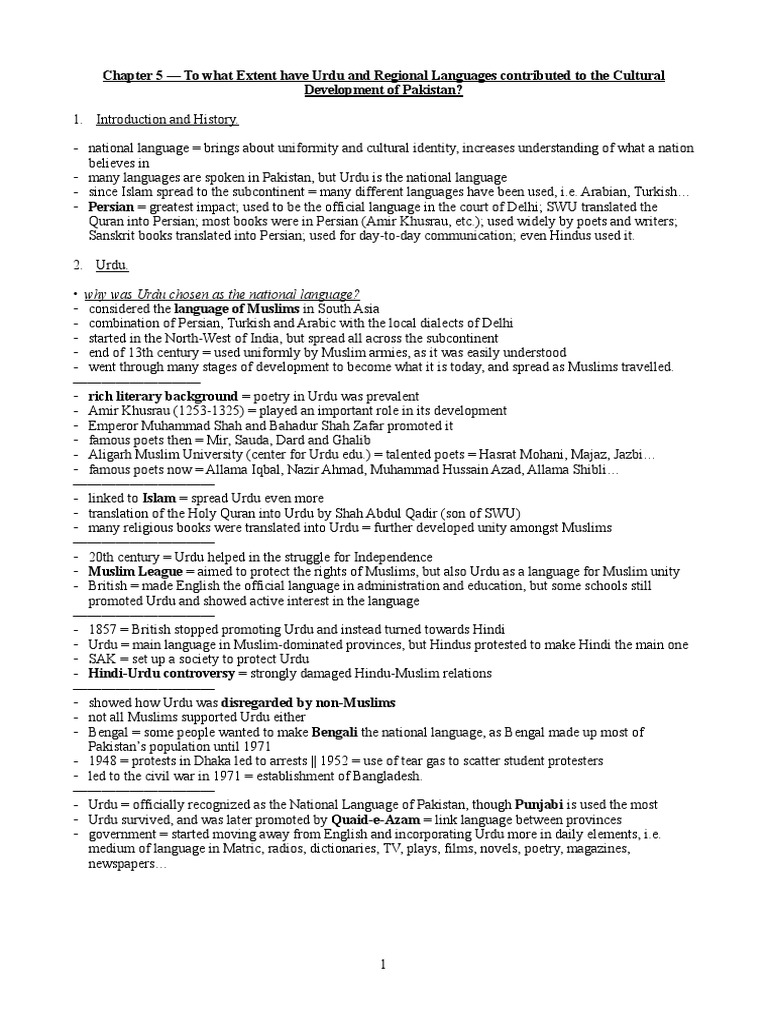 Chapter Five - Languages | PDF | Urdu | South Asia