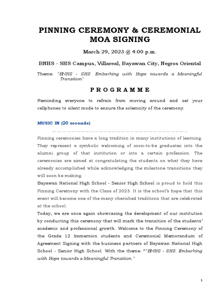 Script For Pinning Ceremony 2023 | PDF | Science, Technology ...