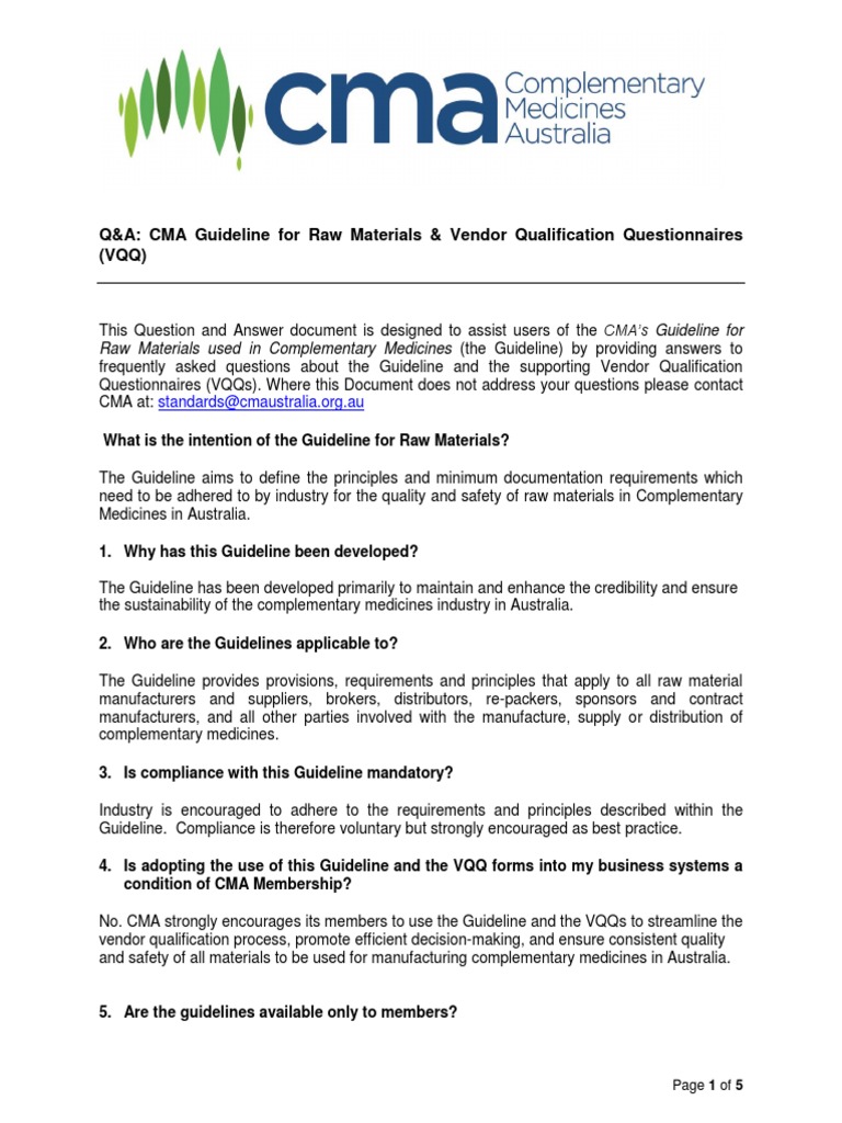 Q A - Raw Material Guideline Vendor Qualification Forms 2015 | PDF