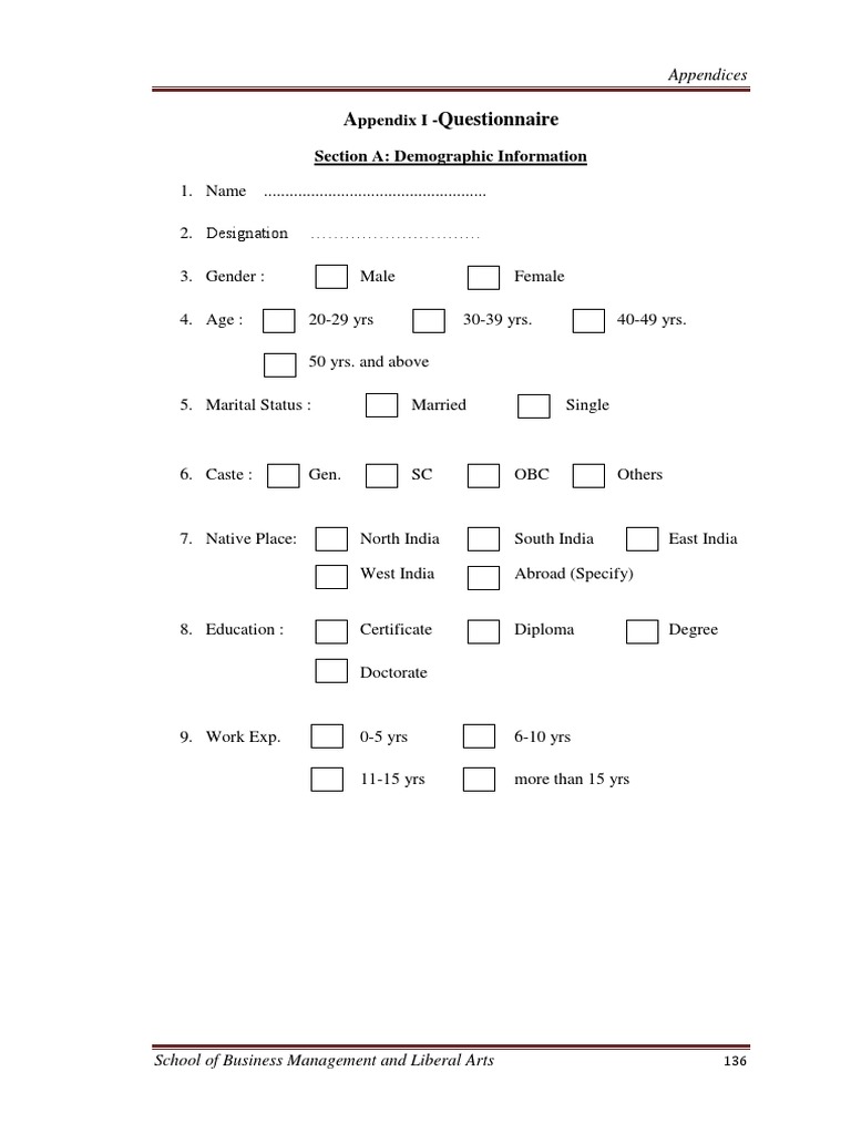 19 Appendix 1 - Questionnaire | PDF | Employment | Equal Opportunity