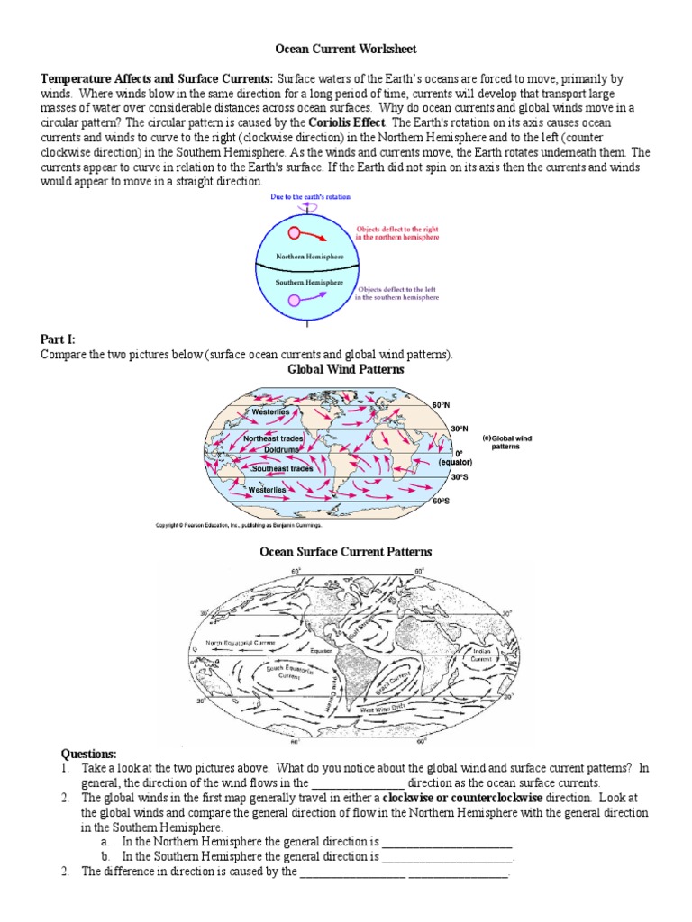 Ocean Currents and Wind Patterns Worksheet | PDF | Oceans | Climate