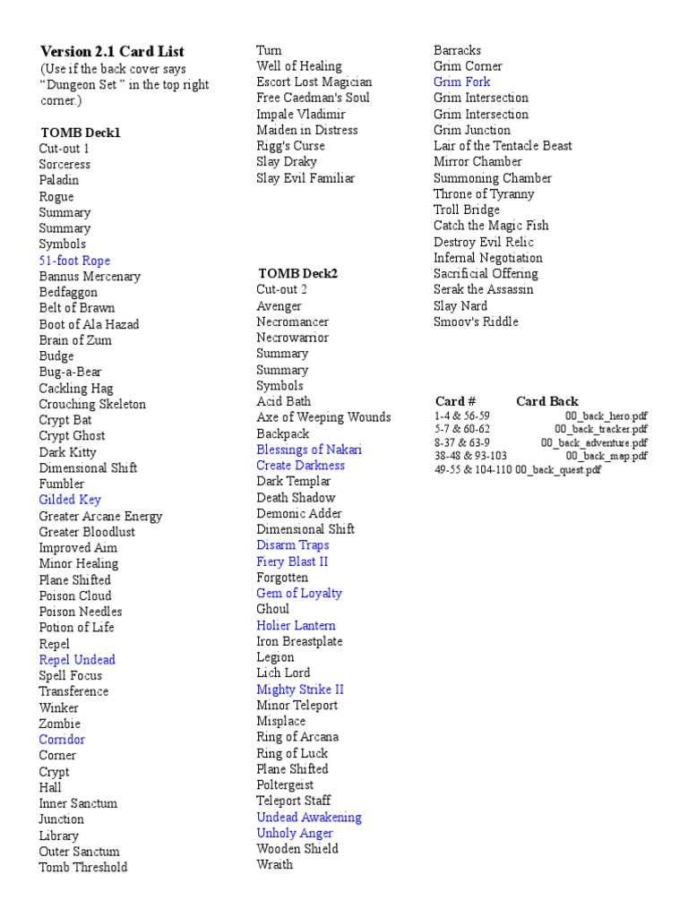 Tomb of The Lich Lord Card List v2-1 | PDF
