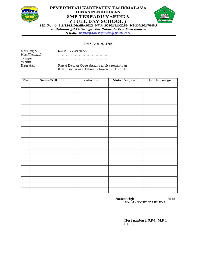 Daftar Hadir Rapat Dewan Guru Penentuan Kelulusan | PDF