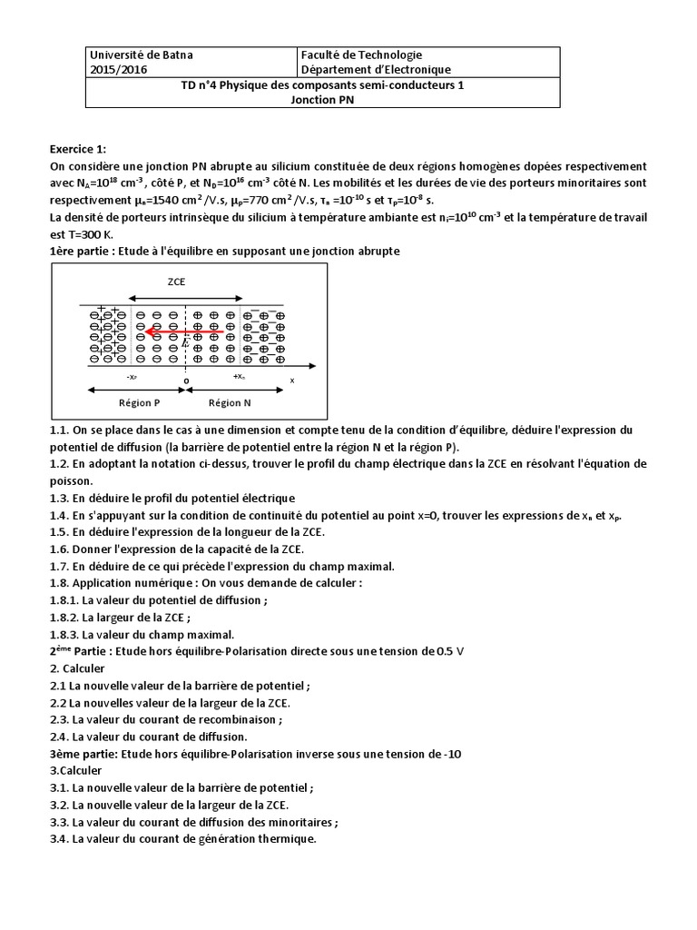 Exercice corrigé sur la jonction PN | PDF | Diode | Jonction P-N