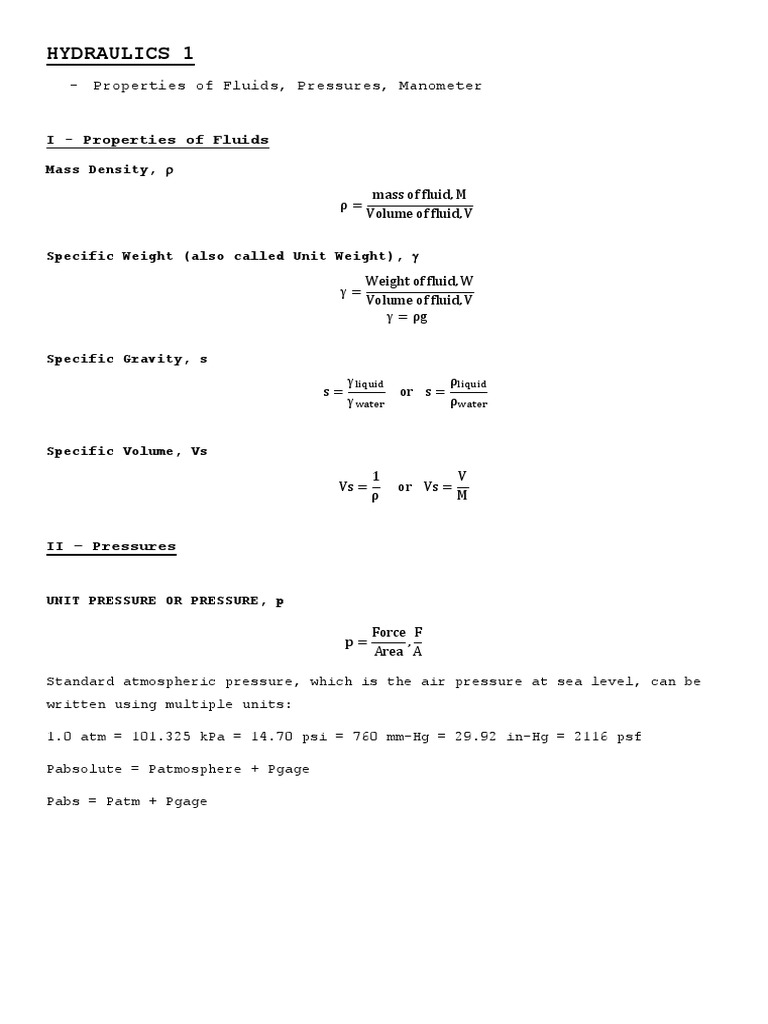 Hydraulics 1 | PDF | Pressure | Pressure Measurement
