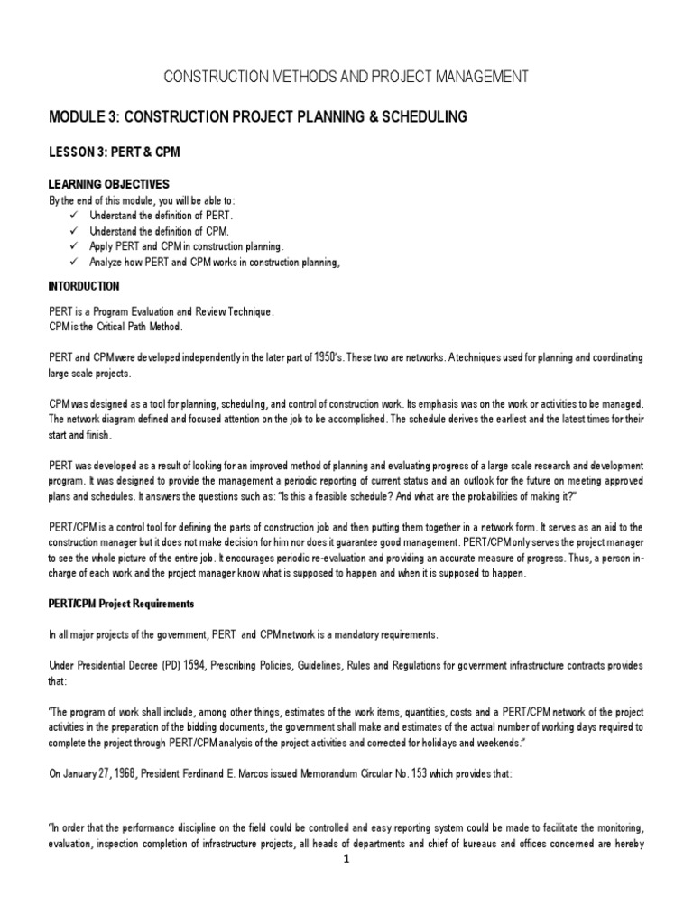 3 Module 3 Construction Planning and Scheduling | PDF