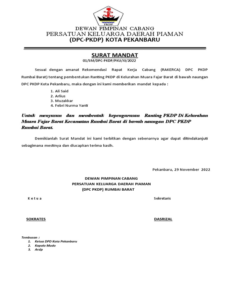 Surat Mandat DPC RB | PDF